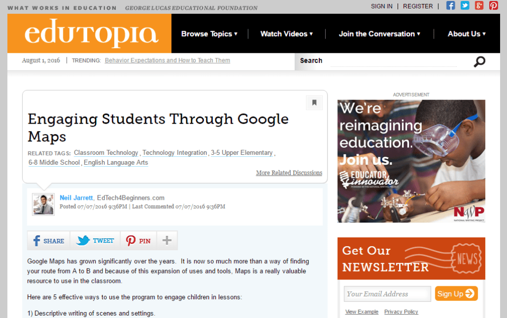 My article for Edutopia: Engaging Students Through Google Maps ...