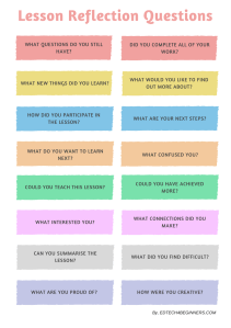 Lesson reflection sheets – EDTECH 4 BEGINNERS
